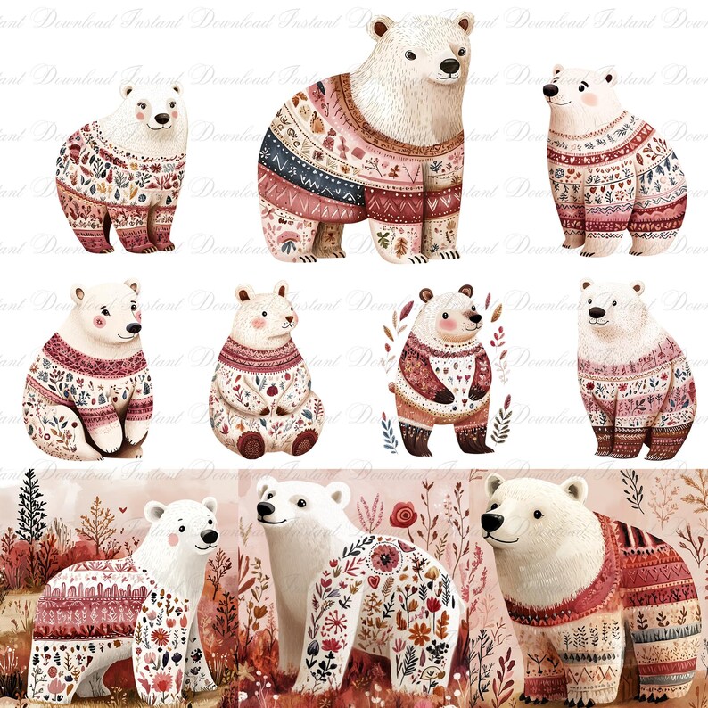 Watercolour Scandinavian Winter Clipart Bundle, Snowy Winter Folk Art ...