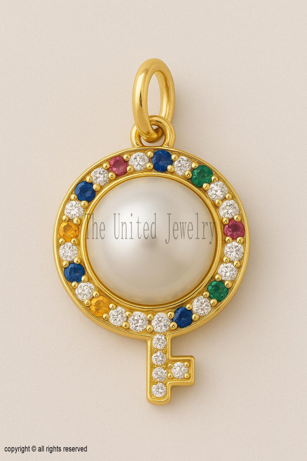 Gold Venus Symbol Pendant With Pearl & Gemstones – 925 Sterling Silver ...