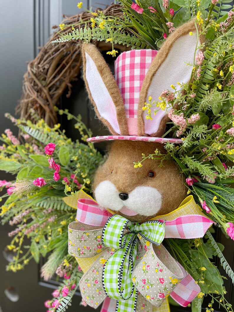 How to Make a Spring Wreath With Bunny Attachment, DIY Spring Door ...
