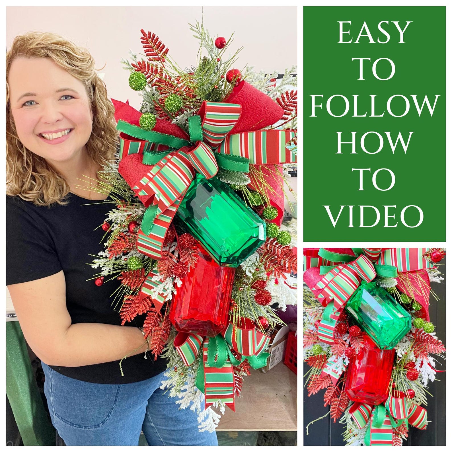 How to Make a Christmas Swag With Jewels, DIY Christmas Door Swag, Wreath Tutorial Video, DIY ...