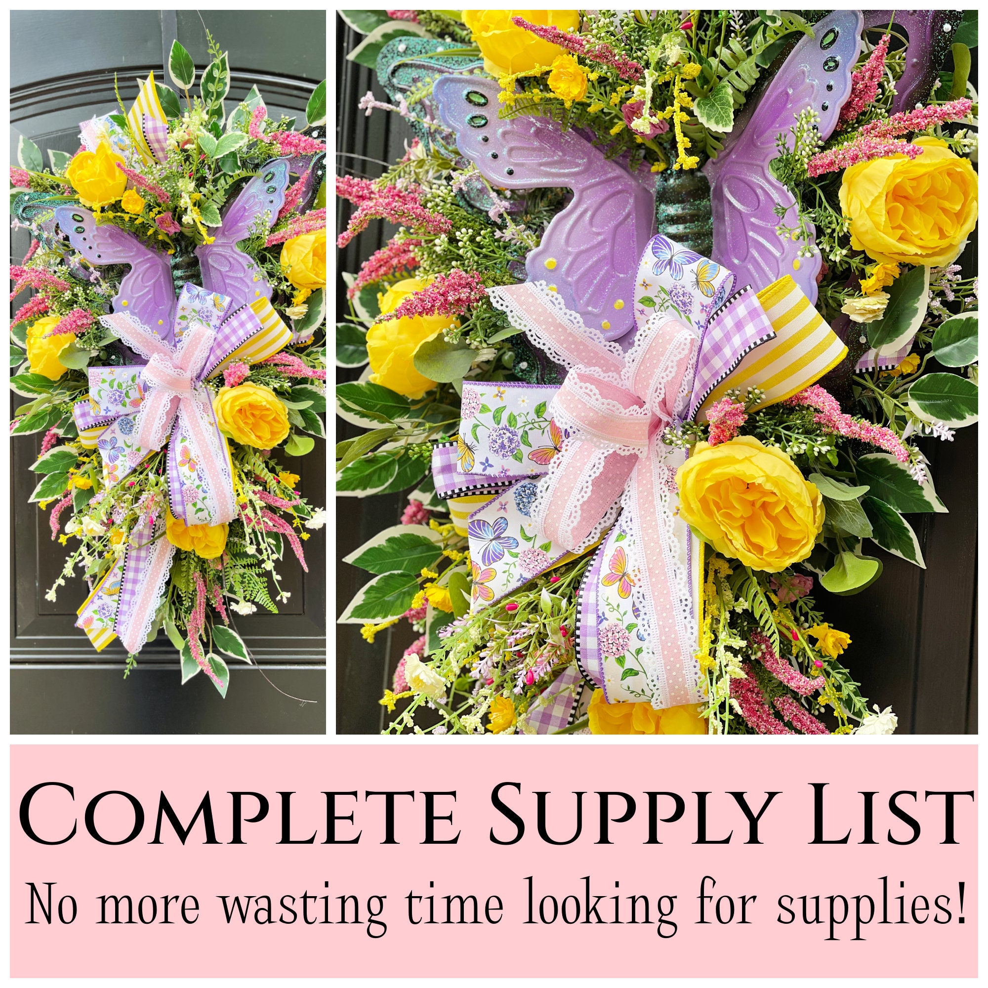 How to Make a Spring Wreath With Butterfly Sign, DIY Spring Door Wreath ...