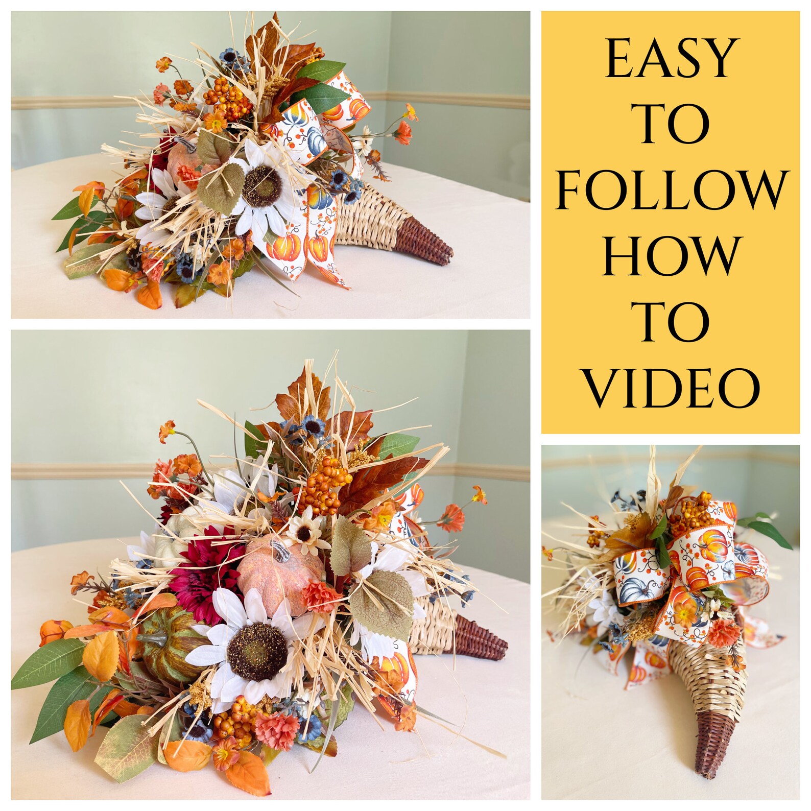 How to Make a Cornucopia Centerpiece, DIY Thanksgiving Arrangement, DIY ...