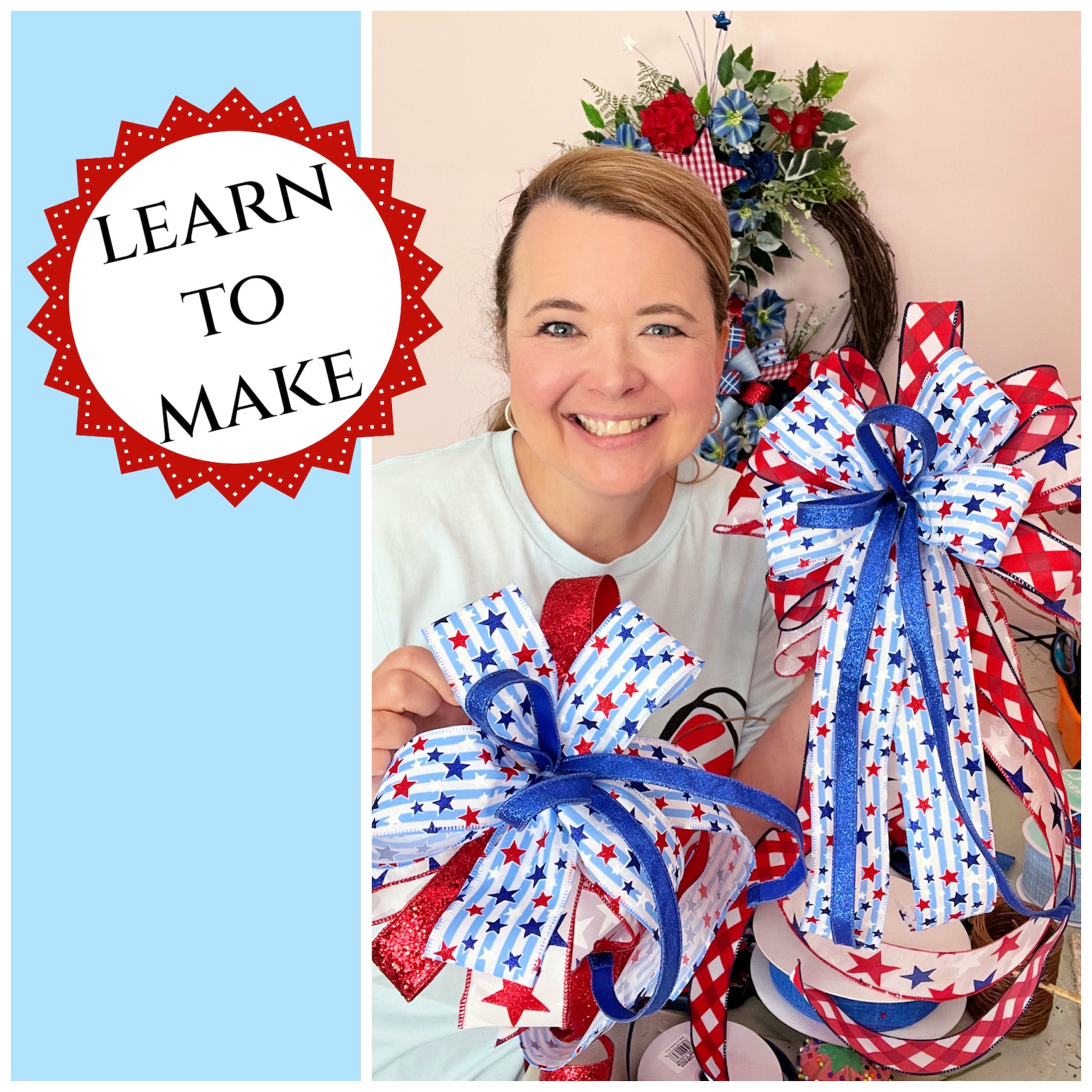 How to Make Wreath Bows, Patriotic Bow Making Workshop, DIY Wreath Bows ...