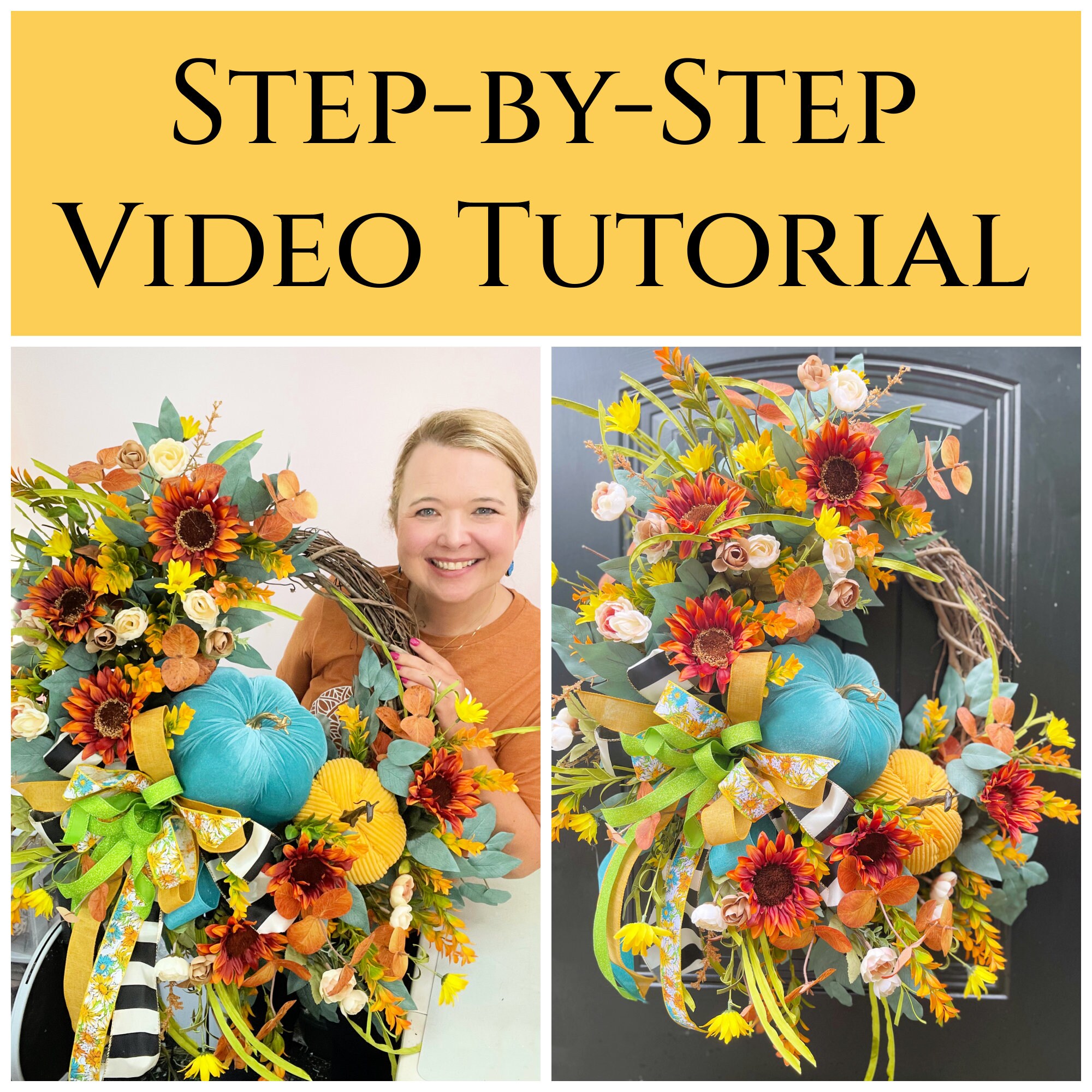 How to Make a Fall Wreath With Velvet Pumpkins, DIY Fall Door Wreath ...
