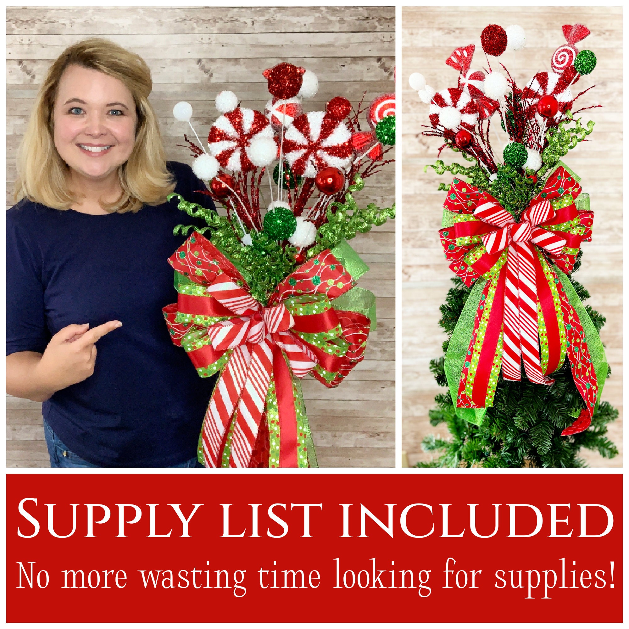 How to Make a Christmas Tree Topper, Christmas Tree Topper Bow Tutorial ...