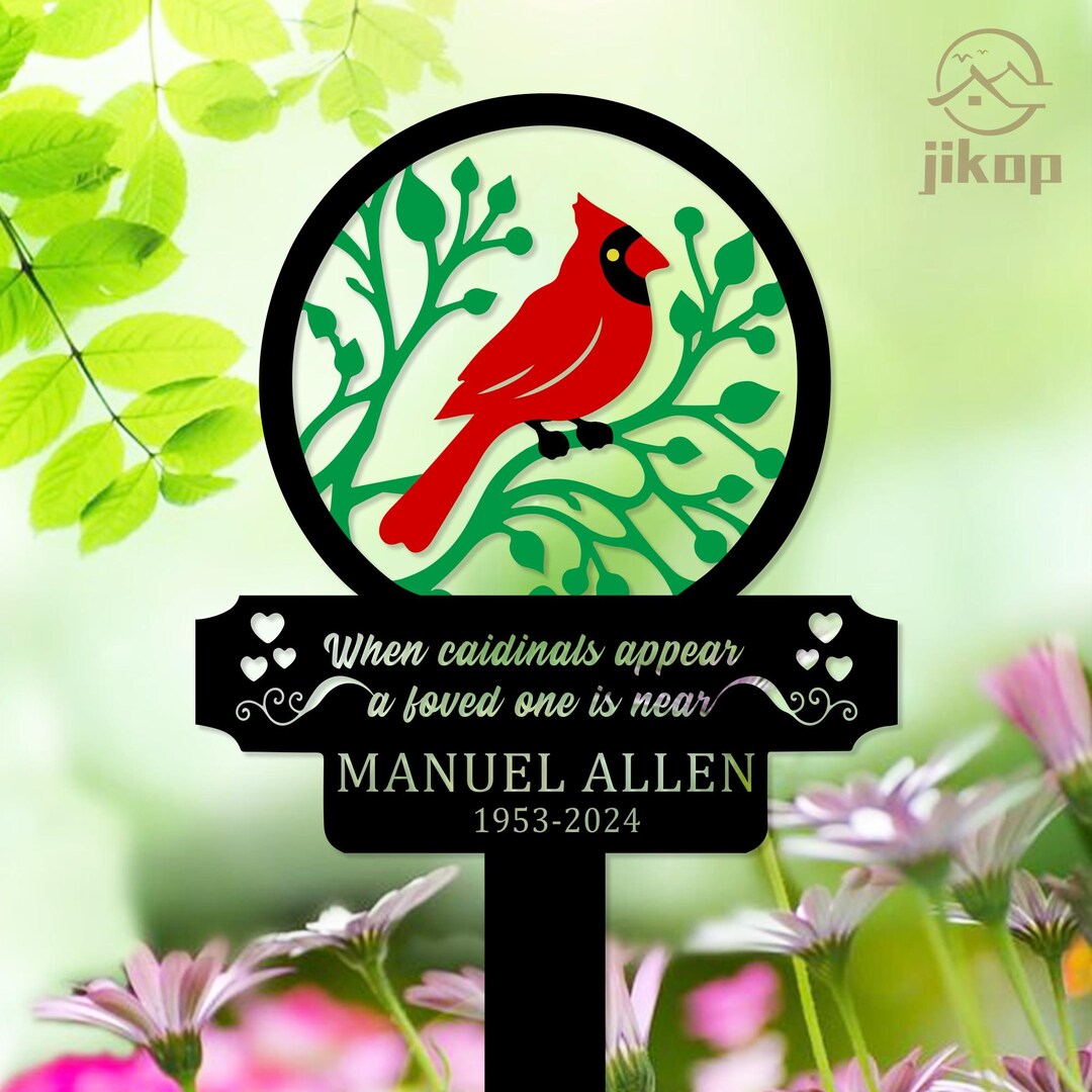 Cardinal Bird Design Custom Garden Metal Sign, Gardener Name Sign ...