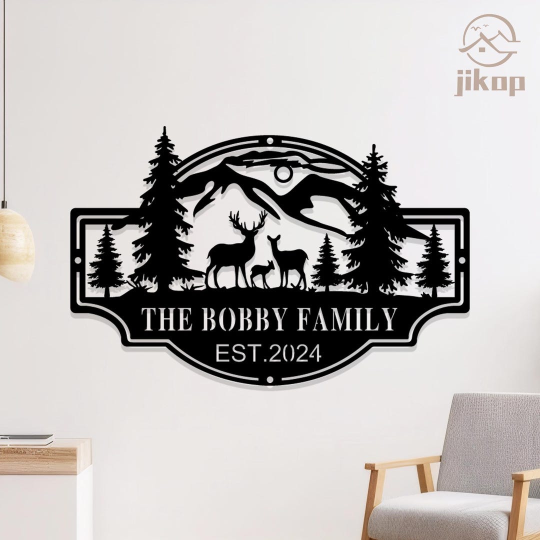 Custom Deer Family Name Sign,personalized Deer Metal Sign,deer Wall Art ...