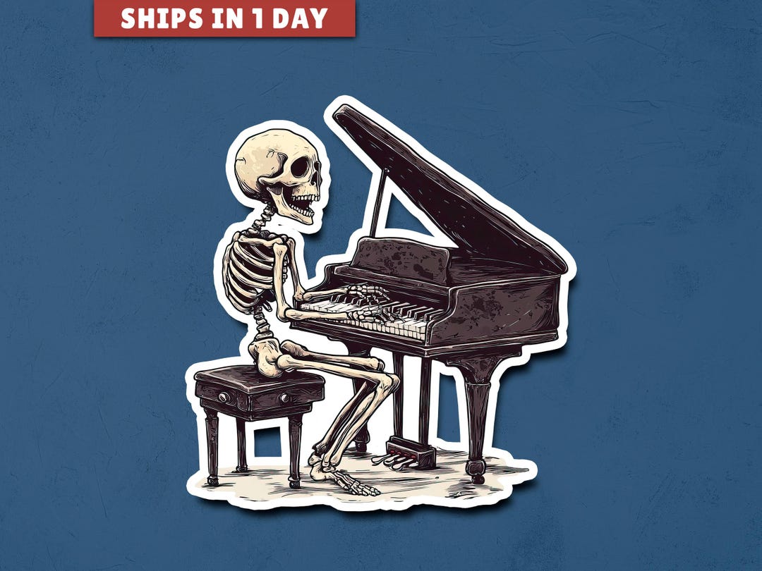 Skeleton Playing Piano Sticker: Funny Halloween Vinyl Decor - Etsy