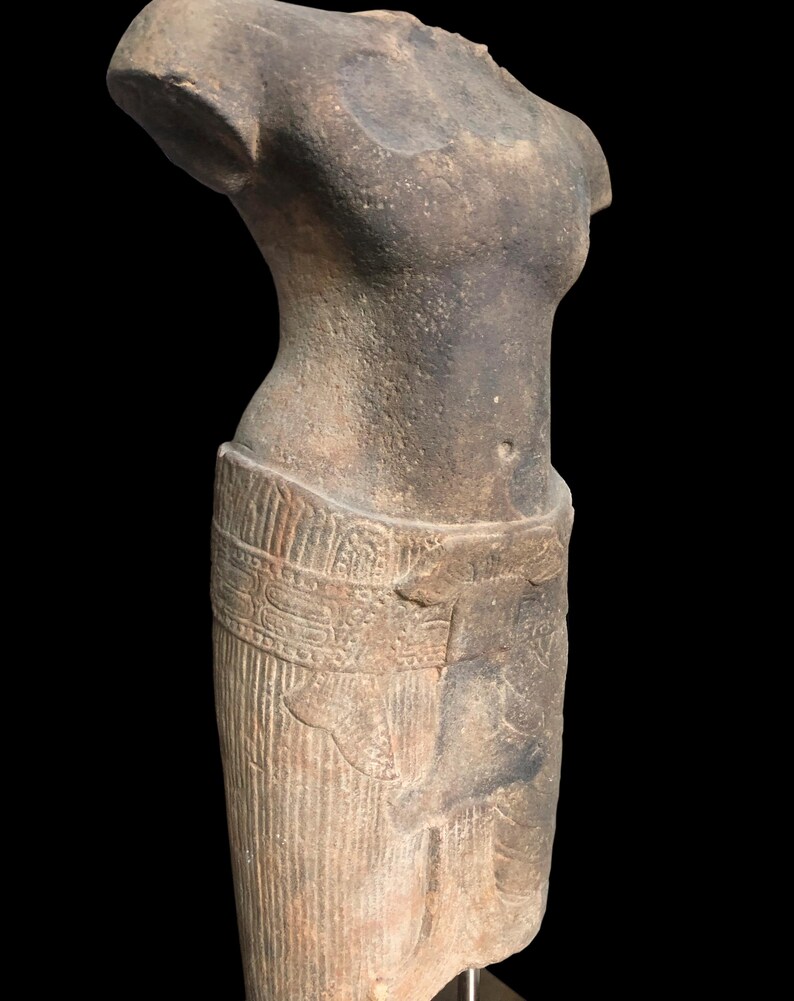 A Khmer Sandstone Torso of a Male Divinity, Angkor Wat Period 12th ...