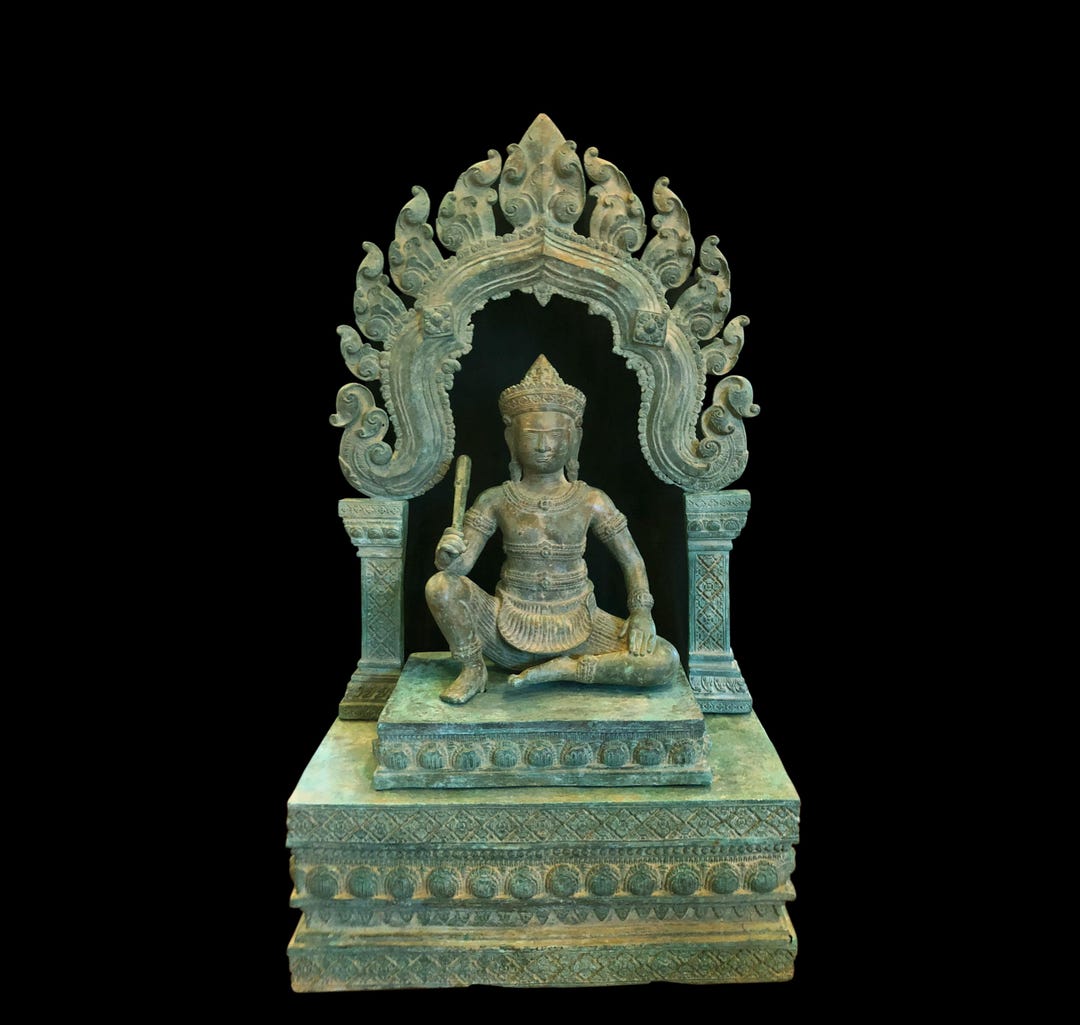 A Rare Khmer Bronze Vishnu on Lotus Throne, Angkor Wat Style 17th ...