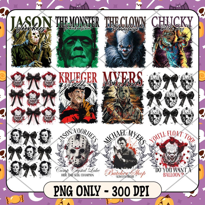 Horror Character Halloween PNG Bundle, Scary Horror Characters, Horror Friends, Halloween ...