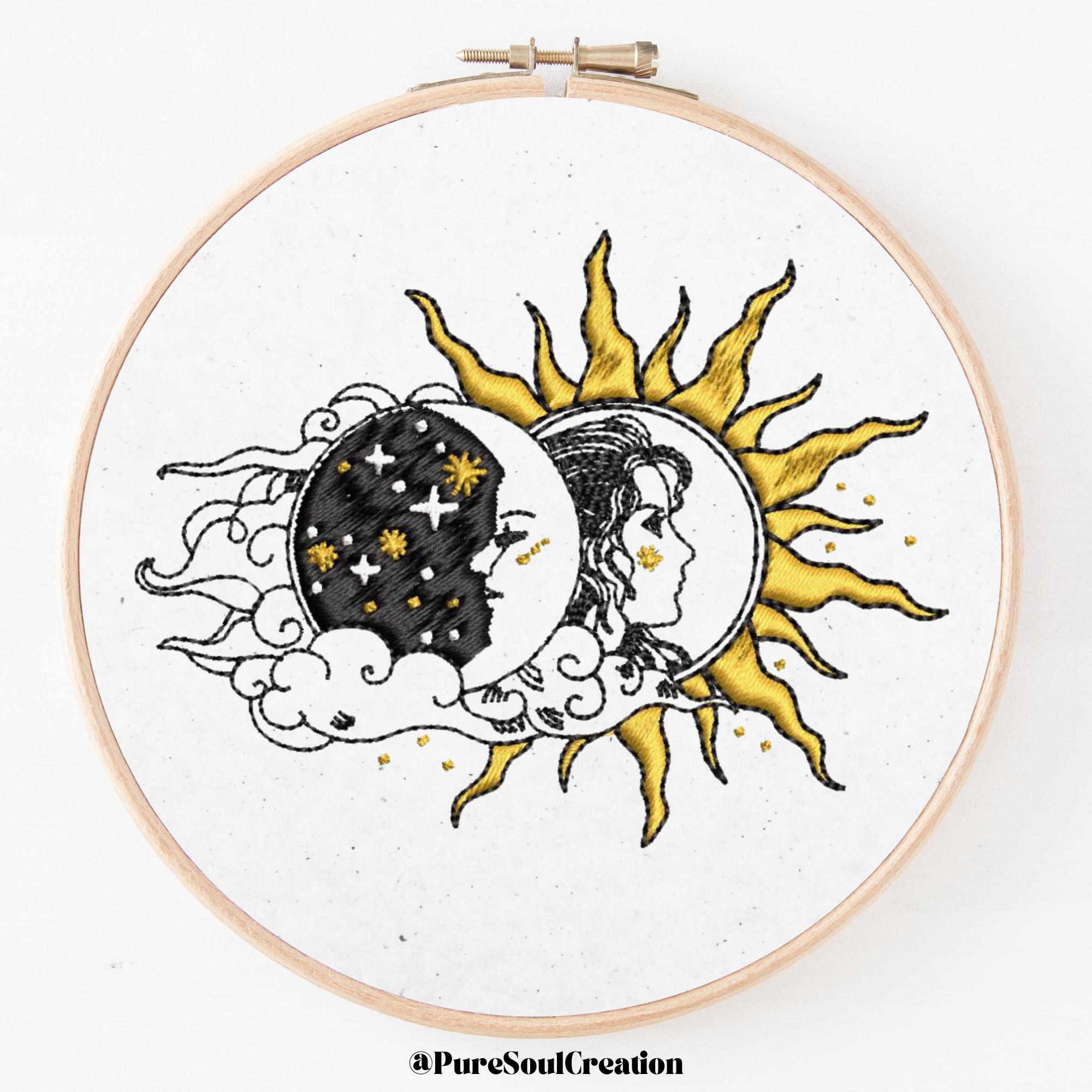 Sun and Moon Machine Embroidery Design, Magic Embroidery File, Mystical ...