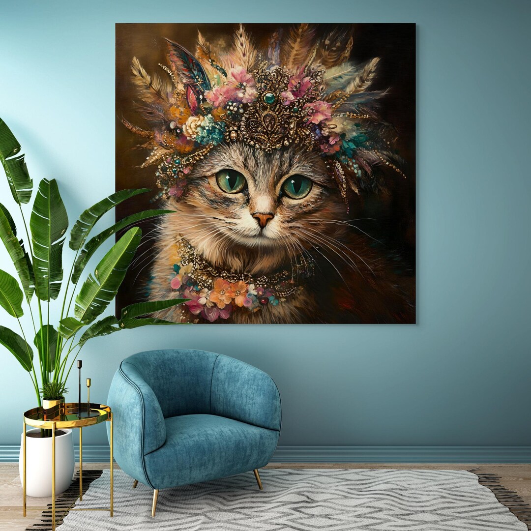 Bohemian Cat Art Cat Wall Art Cat Wall Decor Boho Wall Art Cat Print ...