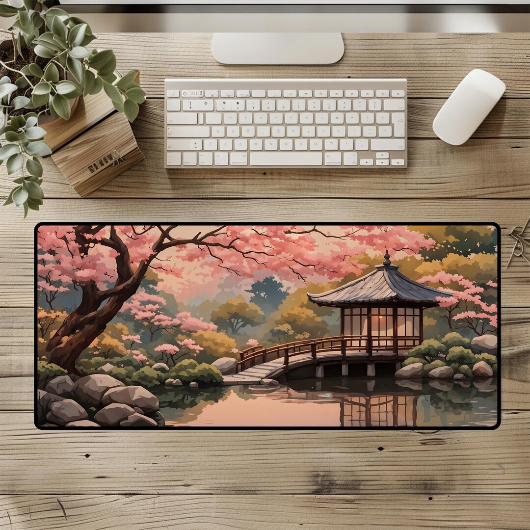 Lofi Japanese Desk Mat, Japanese Garden Scene, Extended Mouse Pad, Zen ...
