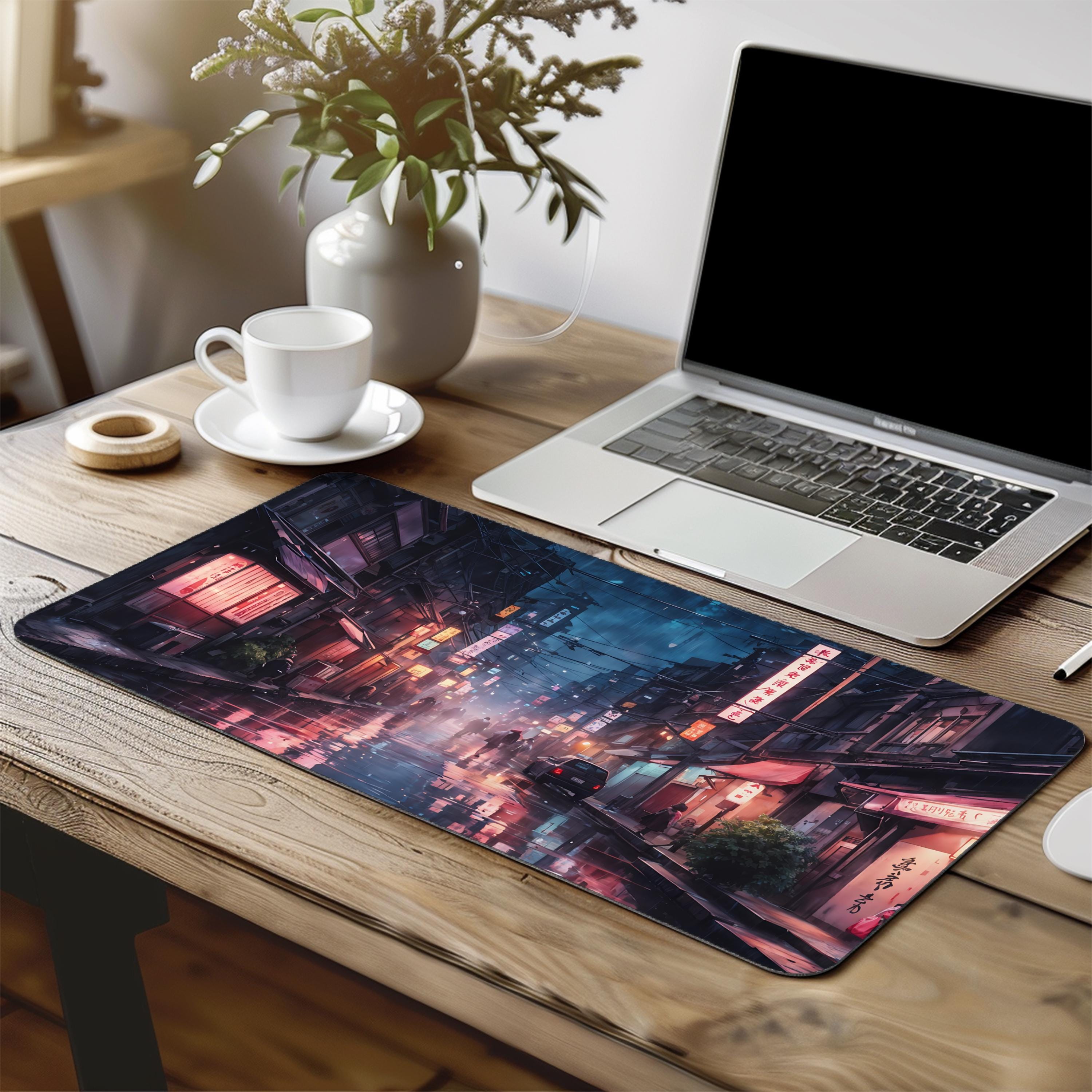 Lofi Japanese Urban Cityscape Desk Mat, Cyberpunk Style Deskmat, Anime ...