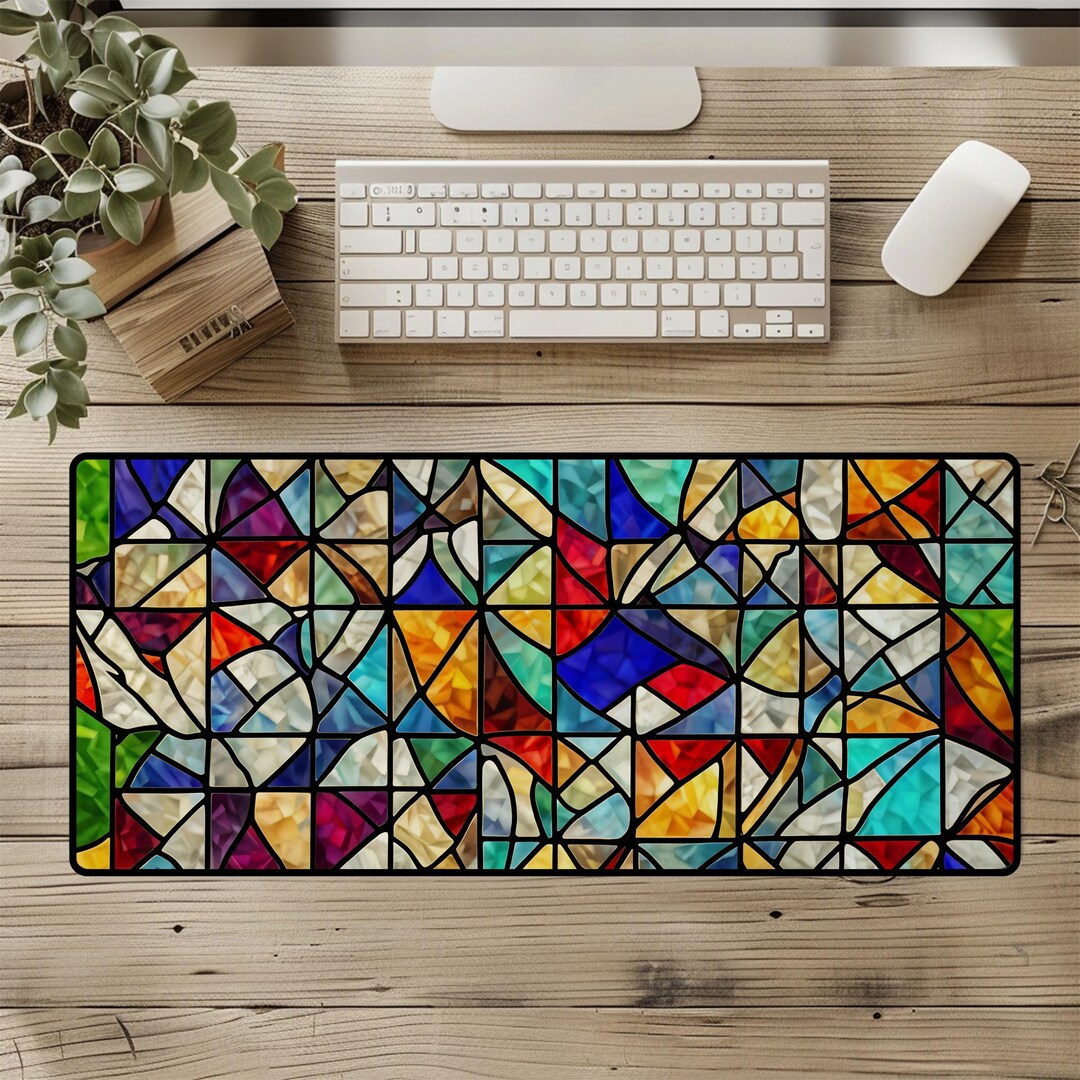 Abstract Stained Glass Desk Mat, Colorful Geometric Deskmat, Large ...