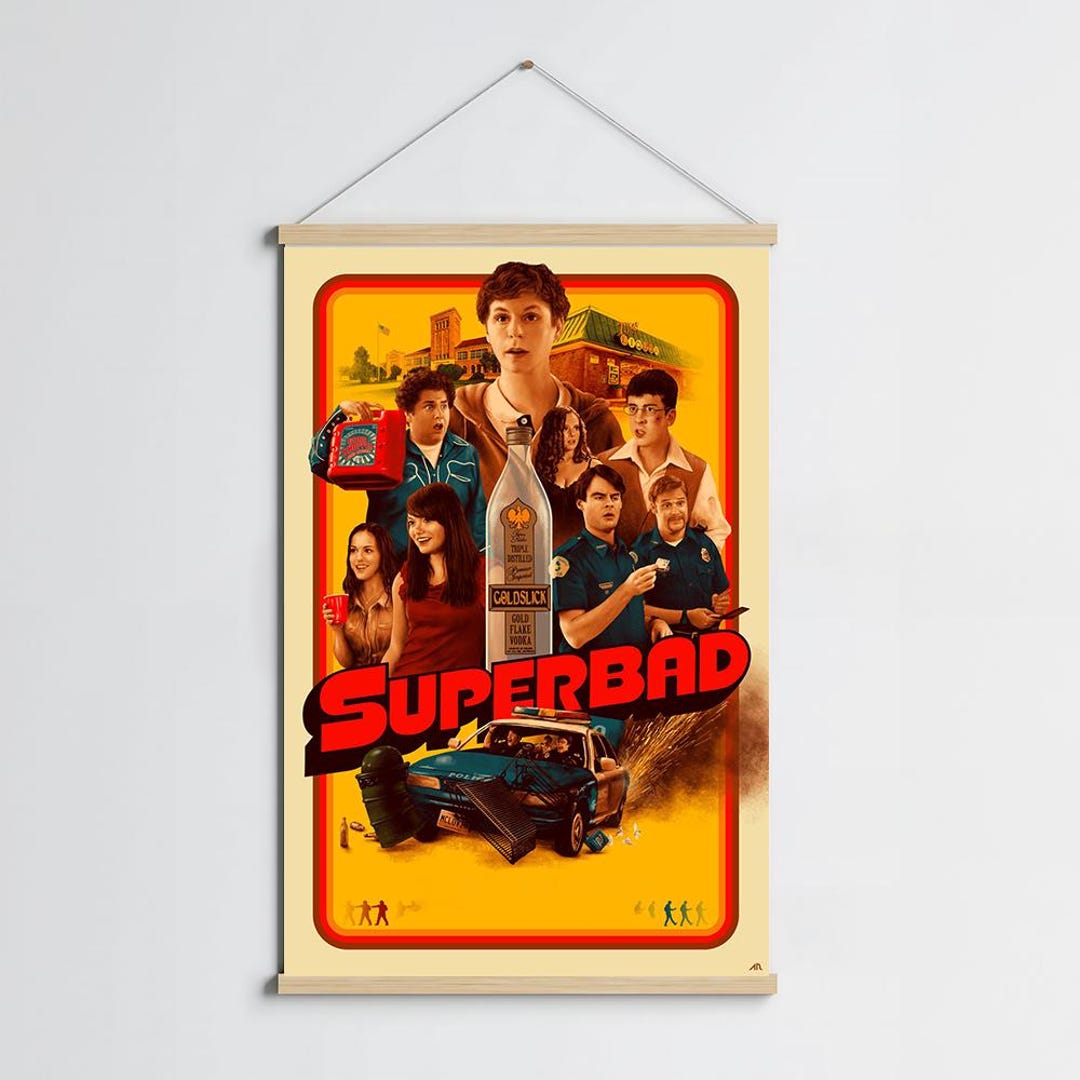 Superbad Movie Poster, Wooden Hanger Frame Poster, Wall Decor, Room ...