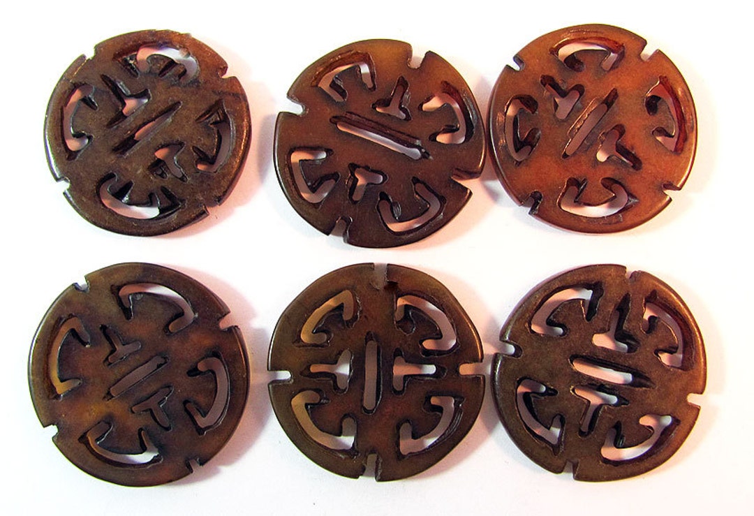 6 Round Carved Stone Asian Pendants Charms 30 Mm - Etsy