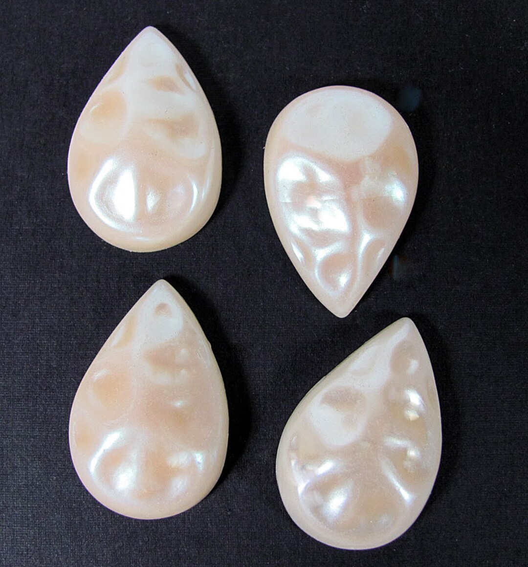 4 Vintage Domed Teardrop Pearl Ripple Satin Finish Cabochons 34X22 Mm ...