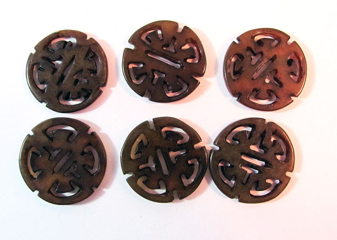 6 Round Carved Stone Asian Pendants Charms 30 Mm - Etsy