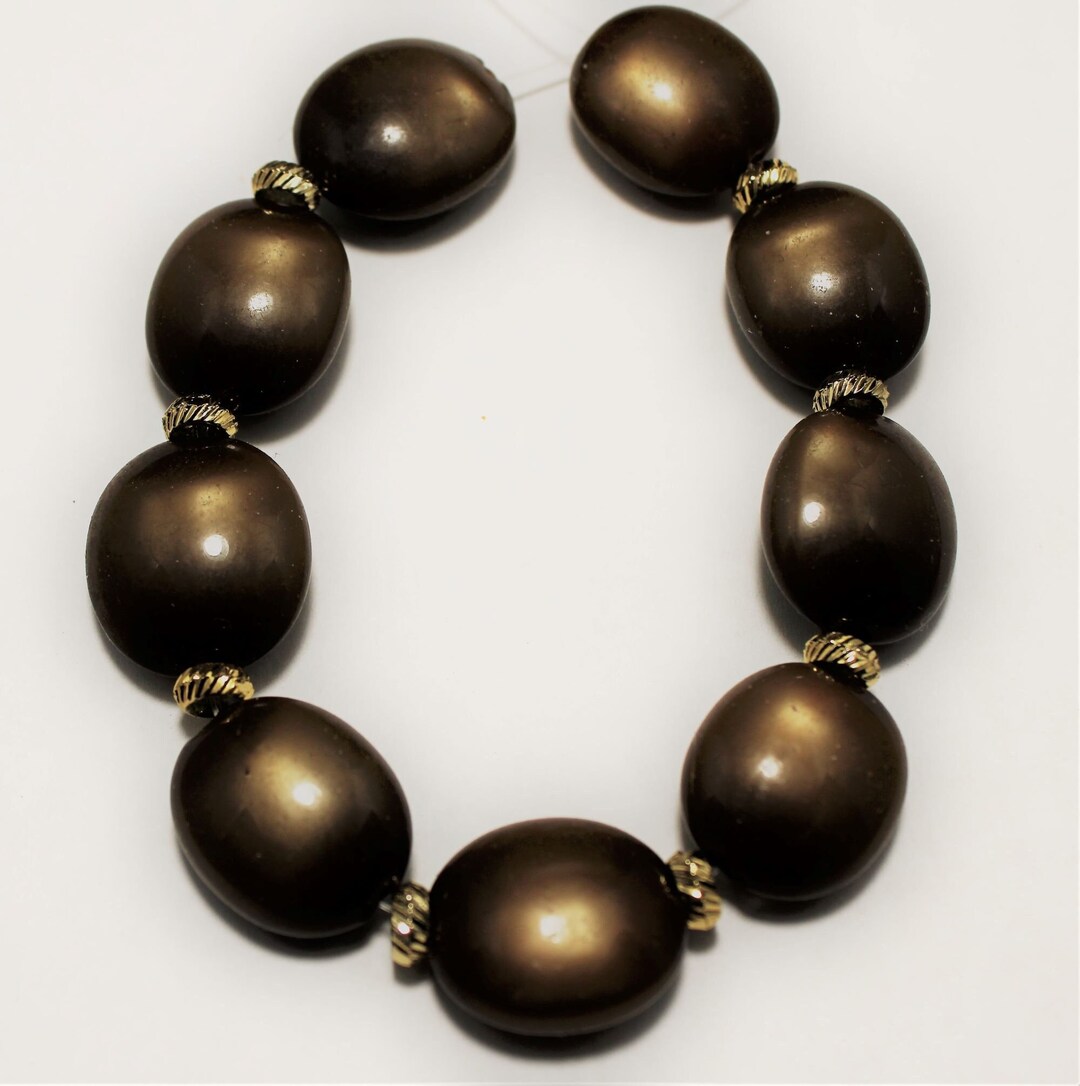 8 Vintage Lucite Golden Brown Moonglow Oval Puffed Coin Beads 18x15 Mm ...