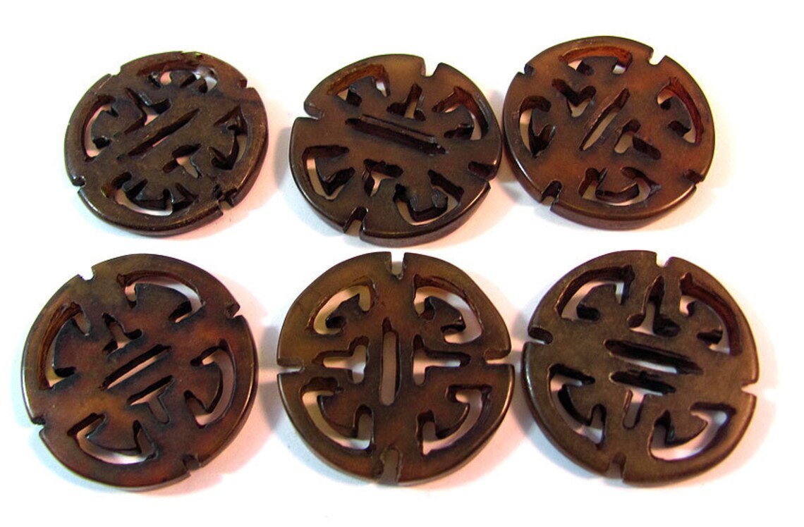 6 Round Carved Stone Asian Pendants Charms 30 Mm - Etsy