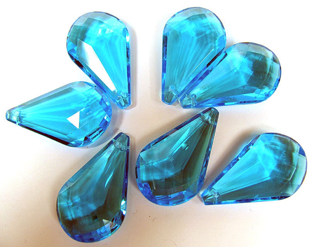 6 Vintage German Lucite Faceted Crystal Aquamarine Tear Drops 32X20 Mm ...