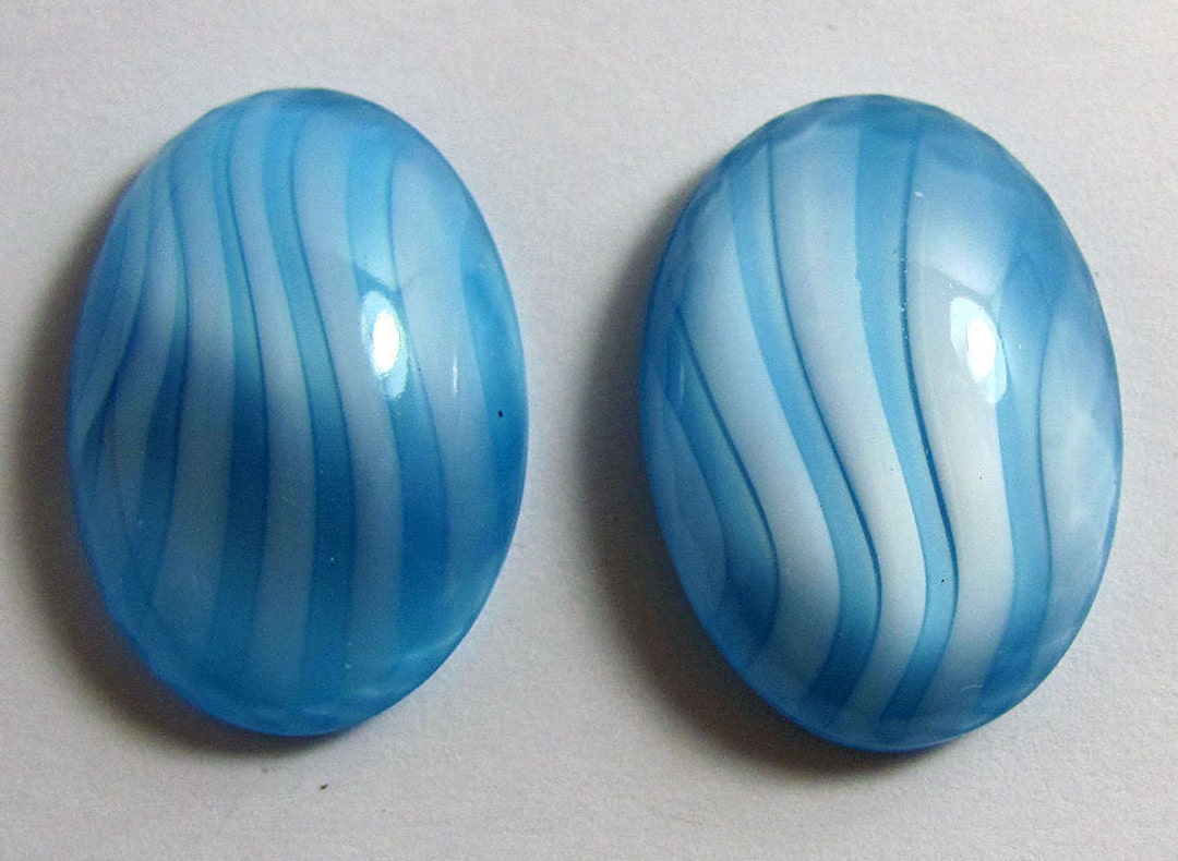 4 Vintage Blue Glass Oval Swirl Cabochons 25x18 Mm - Etsy