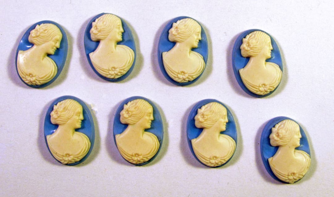 10 Ivory Lady Embossed Blue Cabochons Cameos 18x13mm - Etsy