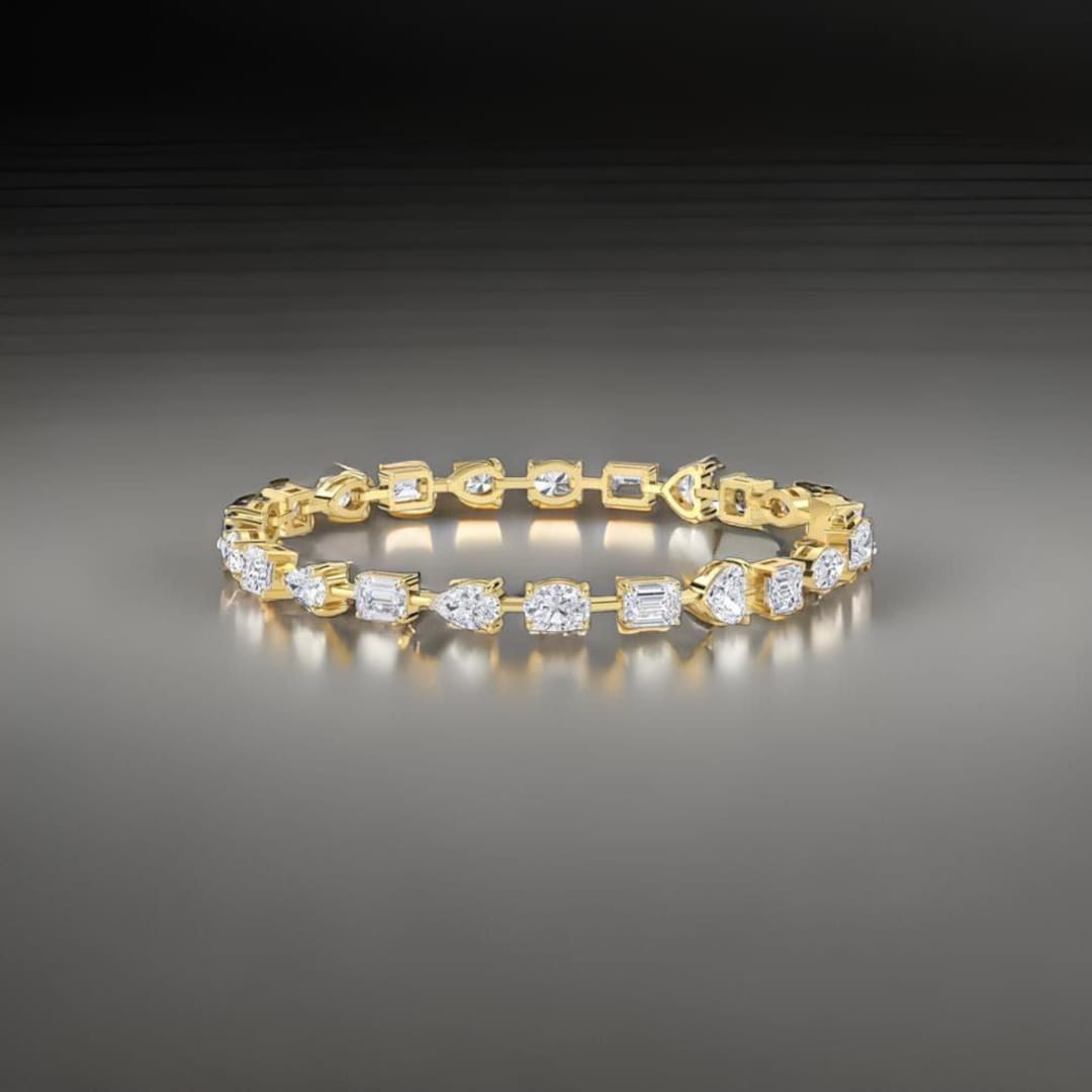 Lab Grown 7.05 Ct Multi Shape Diamond Tennis Bracelet: 14k Yellow Gold ...