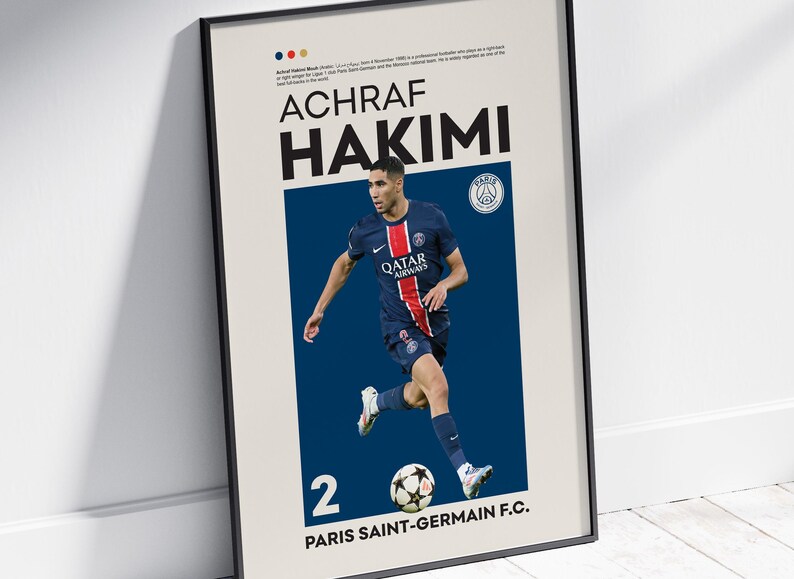Achraf Hakimi Poster, Paris Saint-germain Poster, Achraf Hakimi Print ...