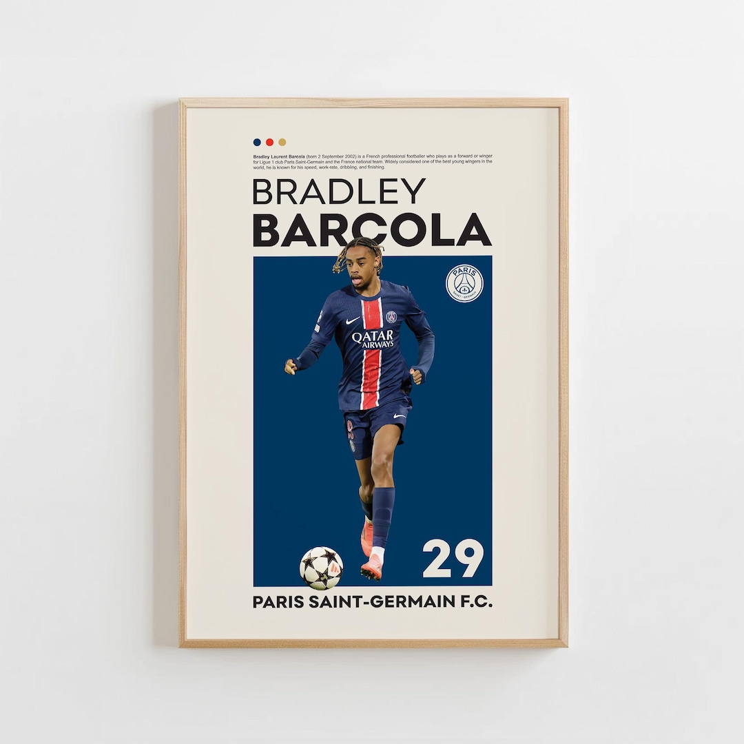 Bradley Barcola Poster, Paris Saint-germain Poster, Bradley Barcola ...