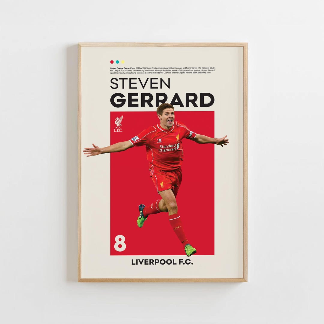 Steven Gerrard Poster, Liverpool Poster, Steven Gerrard Print Art, Gift ...