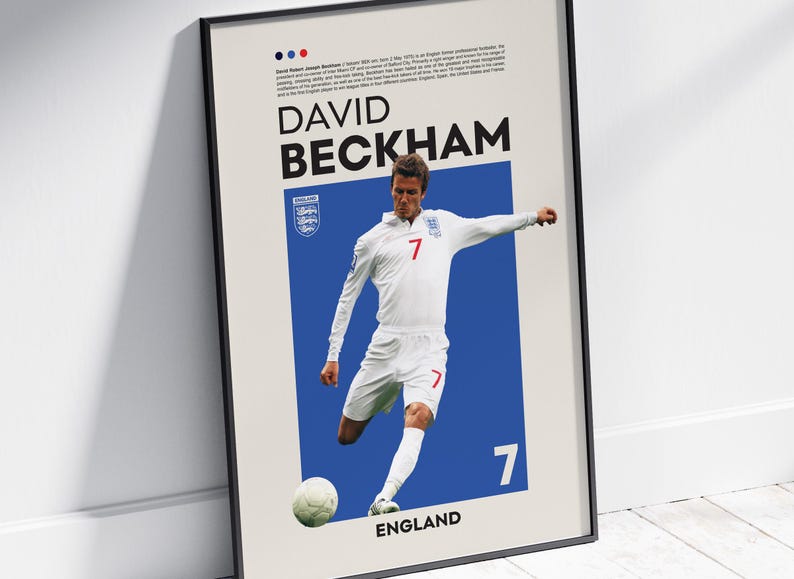 David Beckham Poster, England Poster, David Beckham Print Art, Gift ...