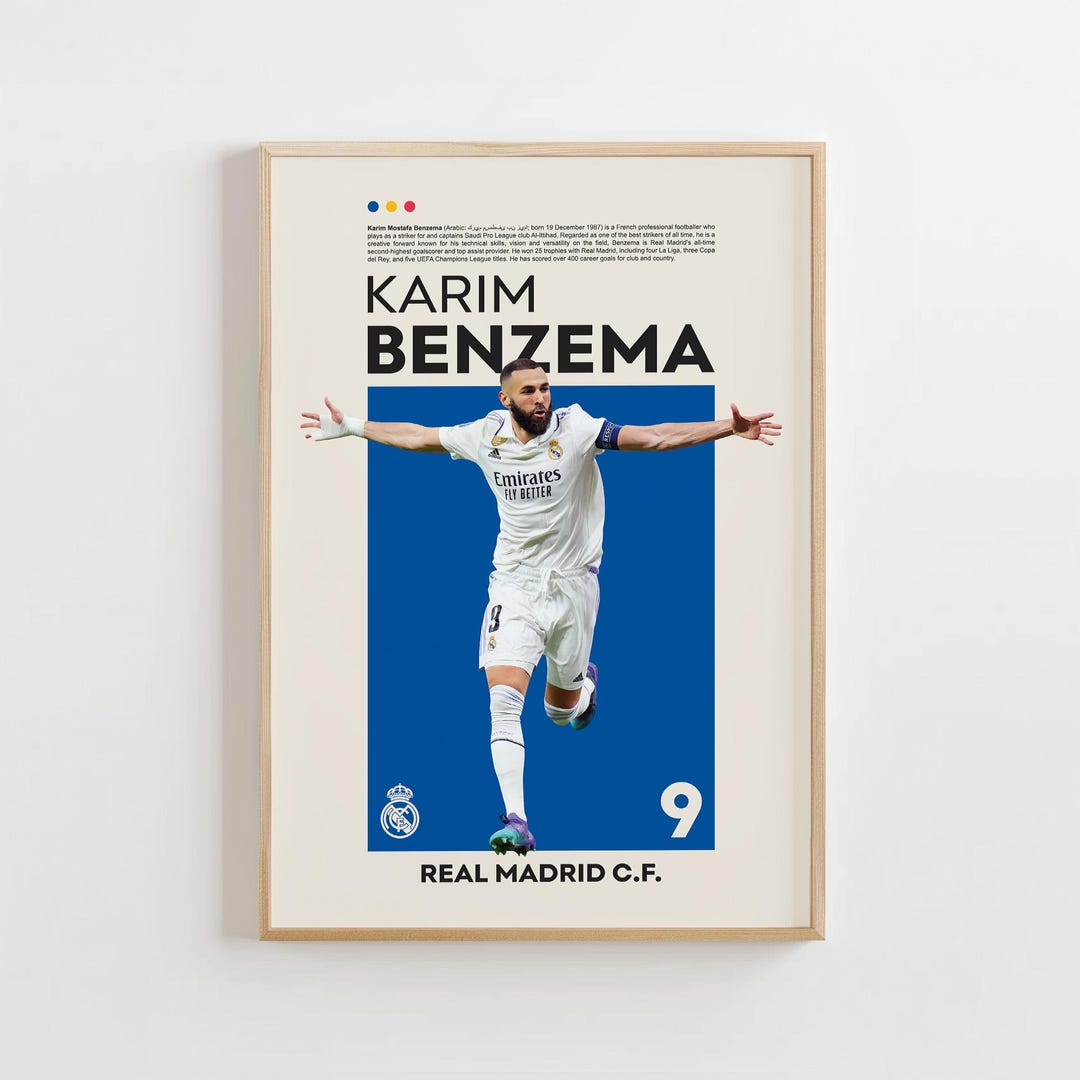 Karim Benzema Poster, Real Madrid Poster, Karim Benzema Print Art, Gift ...