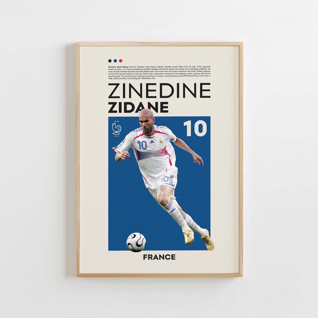 Zinedine Zidane Poster, France Poster, Zinedine Zidane Print Art, Gift ...