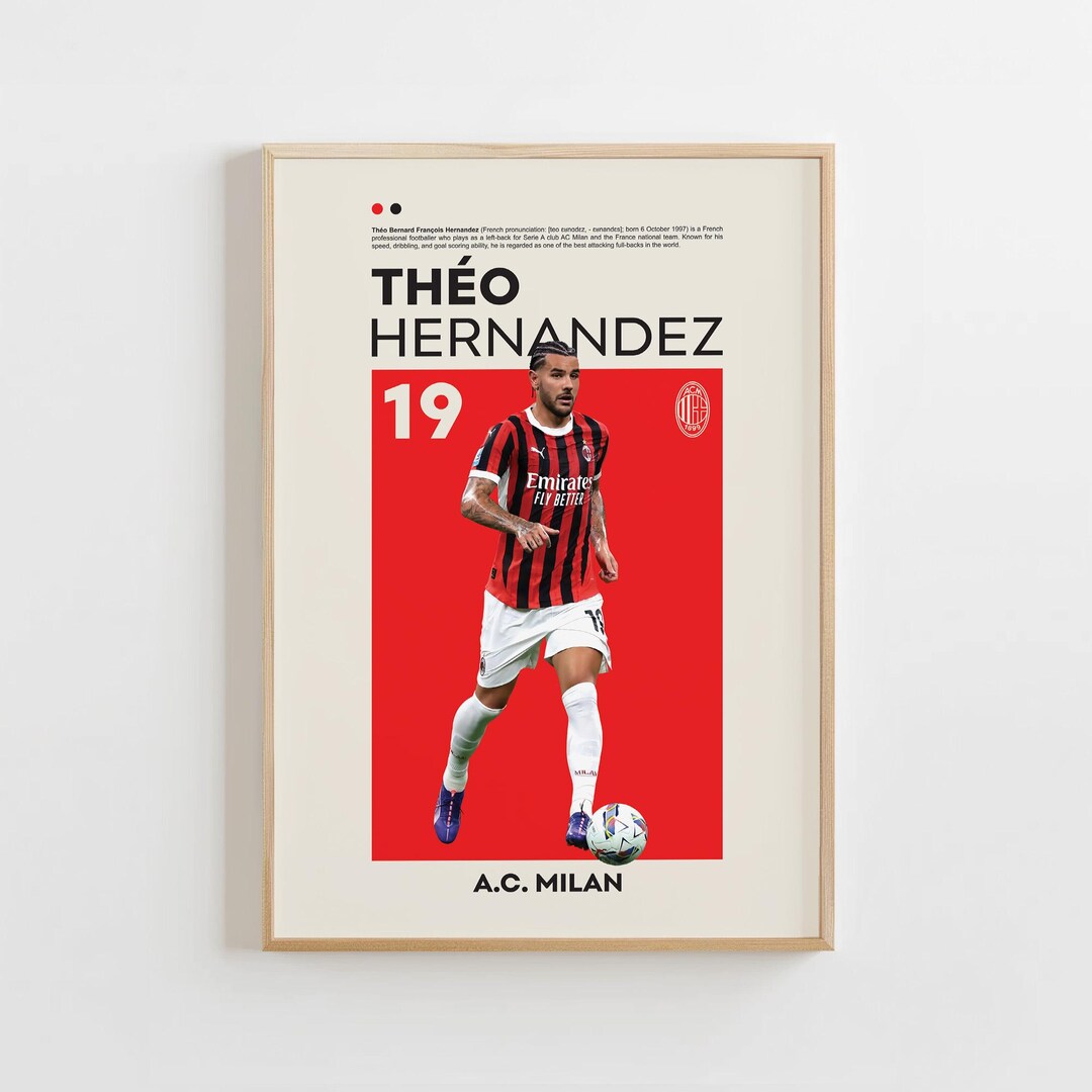 Theo Hernandez Poster, AC Milan Poster, Theo Hernandez Print Art, Gift ...