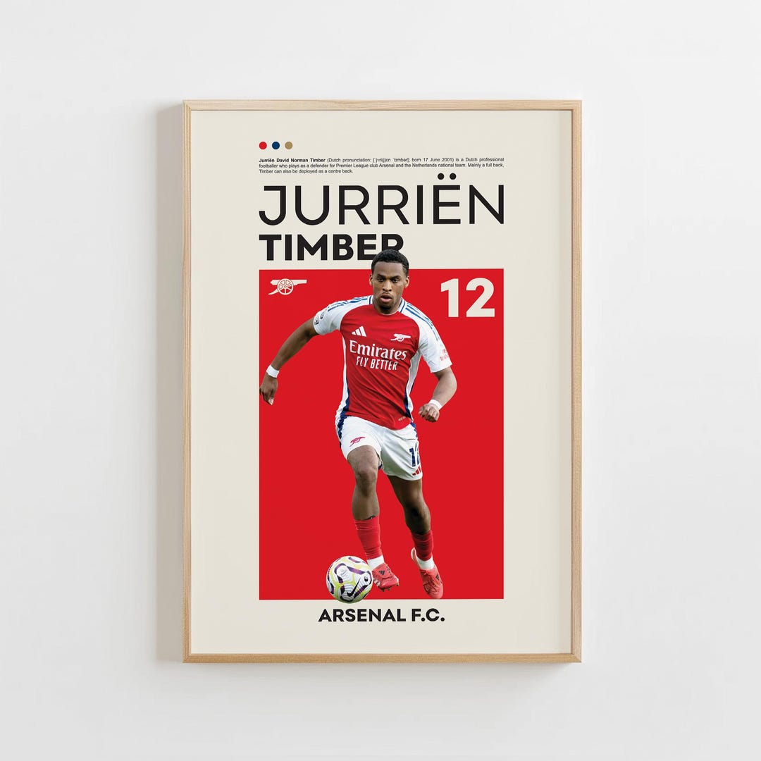 Jurrien Timber Poster, Arsenal Poster, Jurrien Timber Print Art, Gift ...