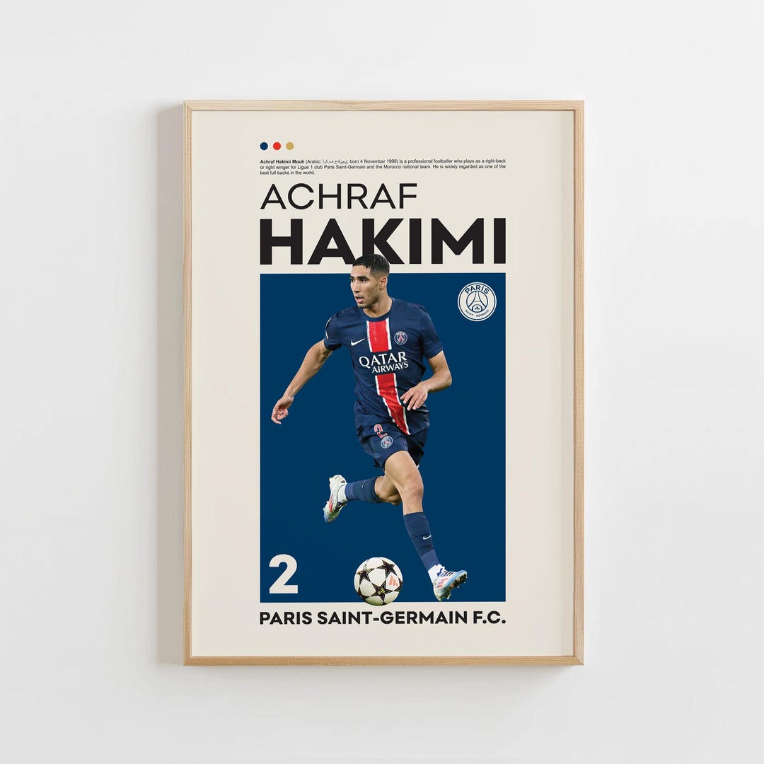 Achraf Hakimi Poster, Paris Saint-germain Poster, Achraf Hakimi Print ...