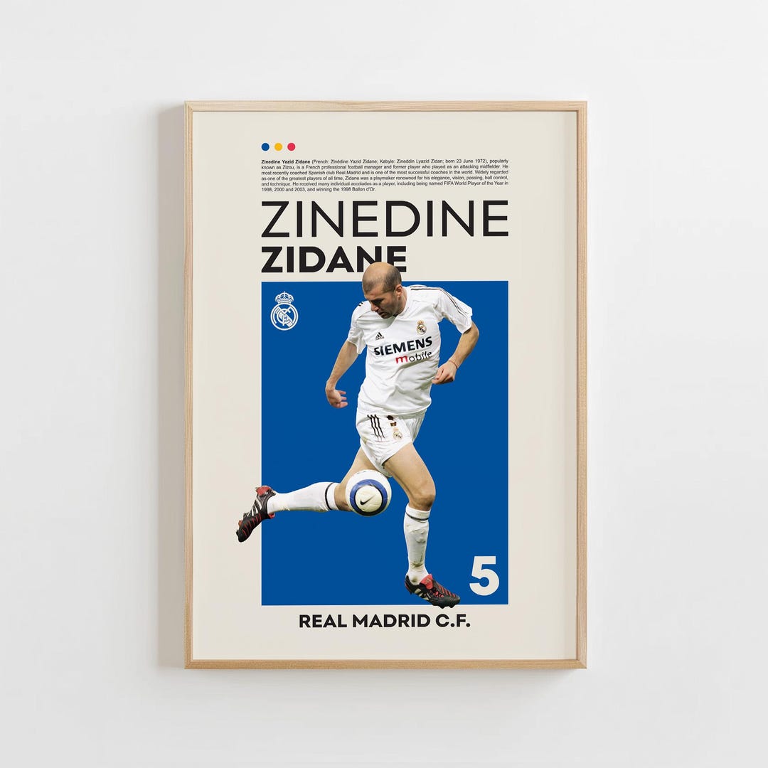 Zinedine Zidane Poster, Real Madrid Poster, Zinedine Zidane Print Art ...