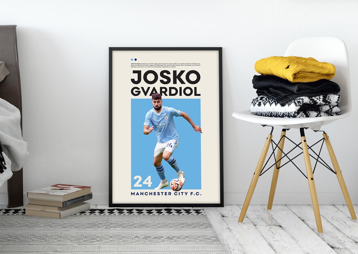 Josko Gvardiol Poster, Manchester City Poster, Josko Gvardiol Print Art ...