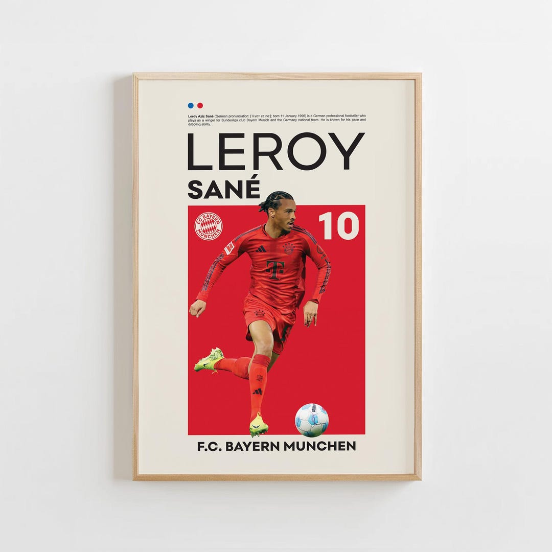 Leroy Sane Poster, Bayern Munchen Poster, Leroy Sane Print Art, Gift ...