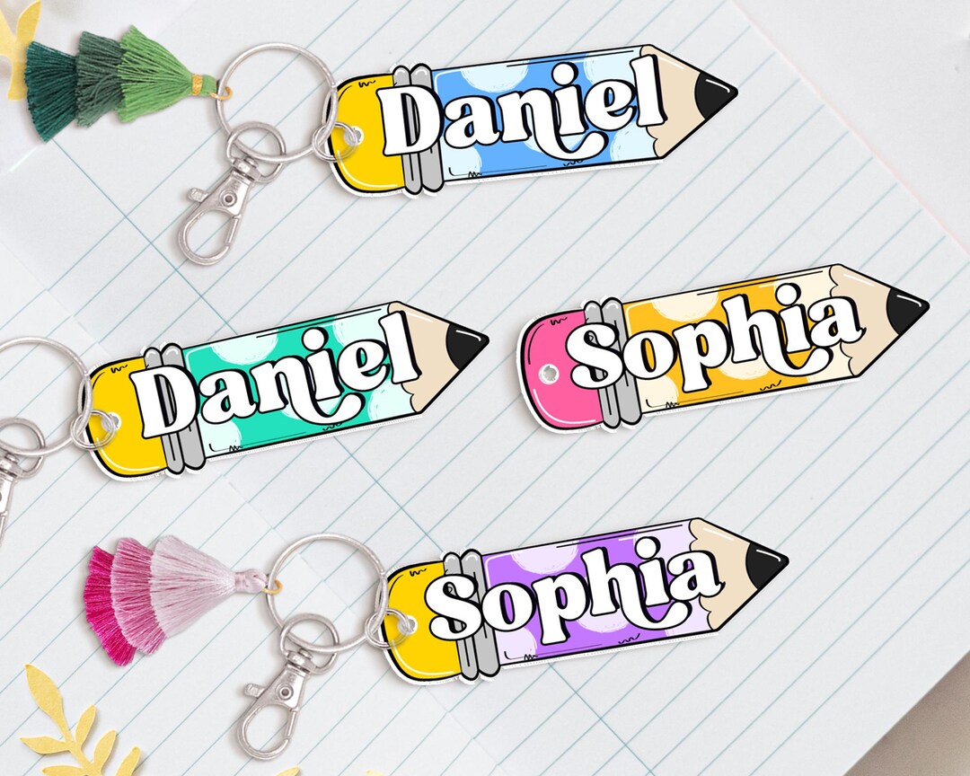 Custom Kids Backpack Name Tag, Pencil Keychain Tag for Kid, School Name ...