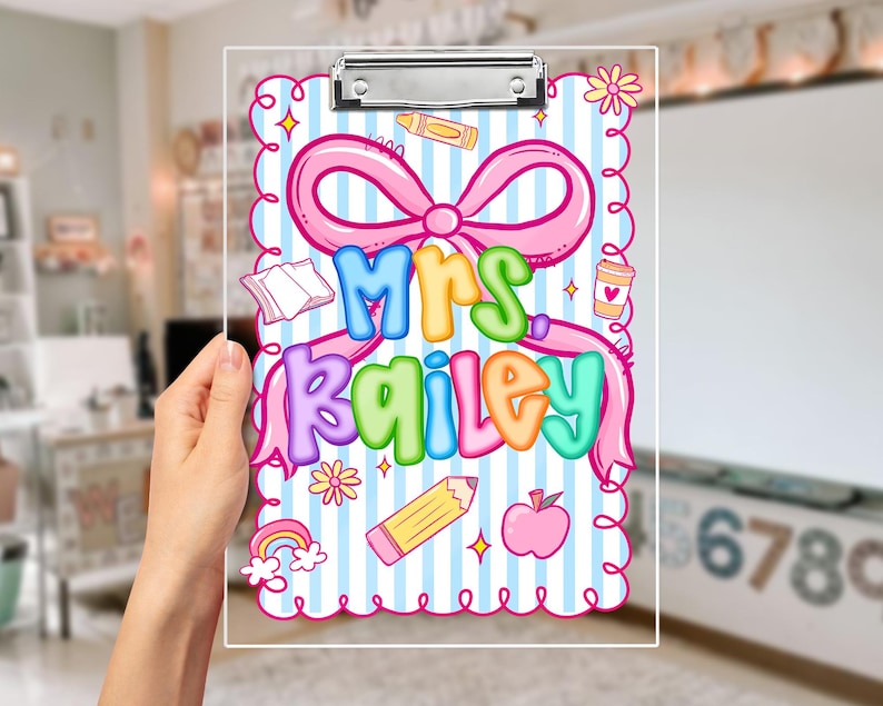 Preppy Teacher Clipboard, Custom Teacher Name Clipboard, Teacher ...