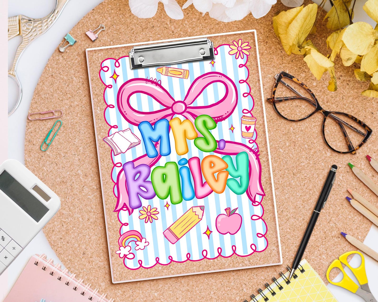 Preppy Teacher Clipboard, Custom Teacher Name Clipboard, Teacher ...