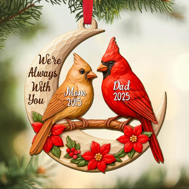 Cardinals Memorial Dad Mom Christmas Wooden Ornament, Personalized ...