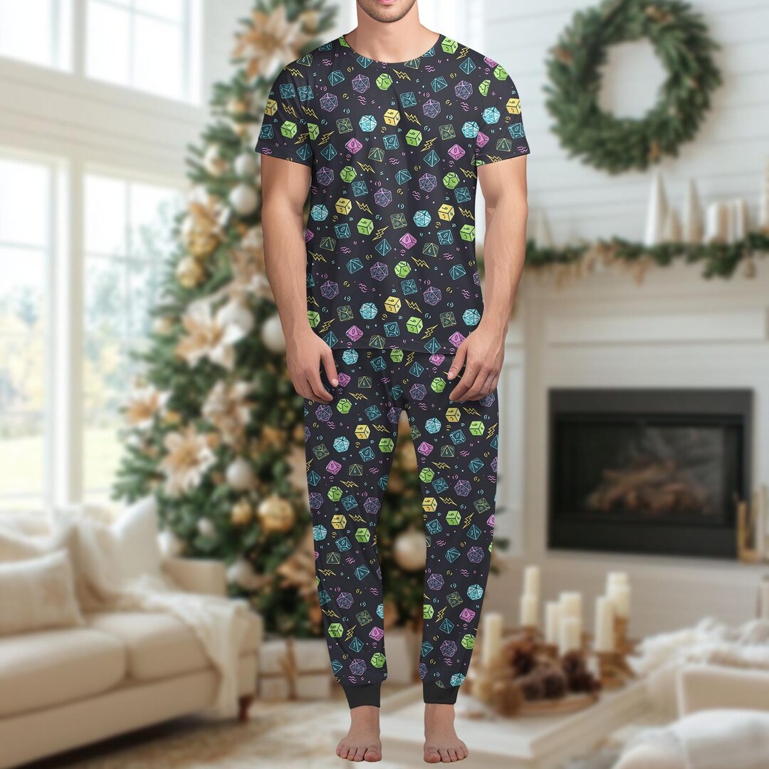 Gaming Tee & Pants Pjs Set, Dice Geek Pajamas Set, Dice T-shirt Pyjama ...