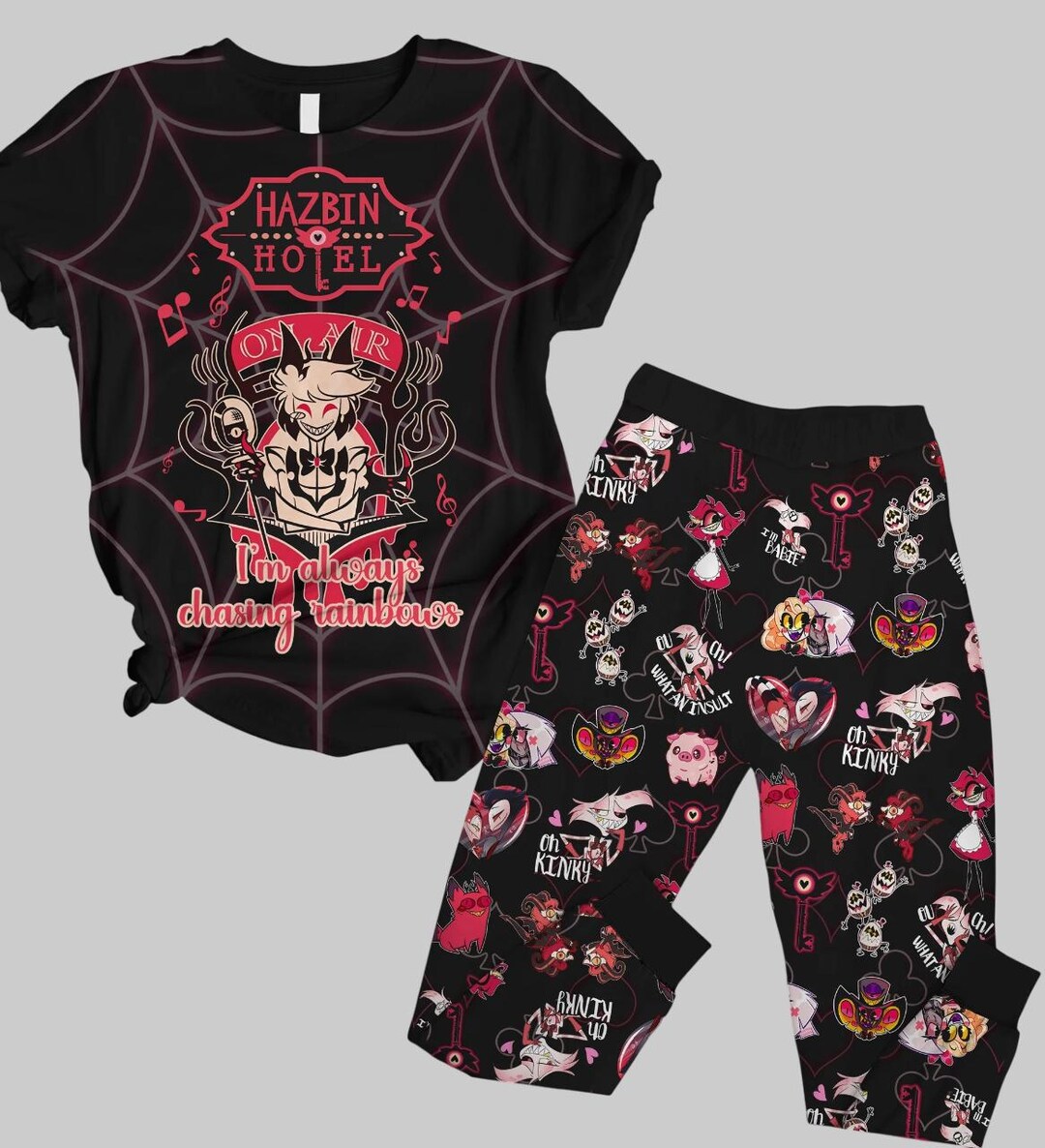 Hazbin Hotel Pajamas Set, Hazbin Hotel Shirt, Angel Dust Pajamas Pants ...
