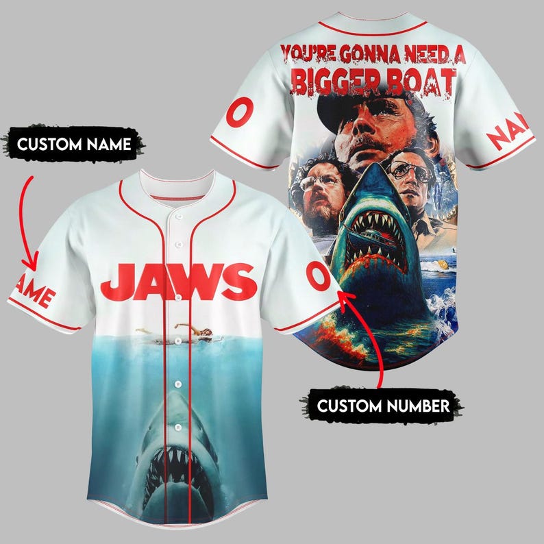 Jaws Movie Baseball Jersey, Personalized Shark Jaws Jersey, Horror ...