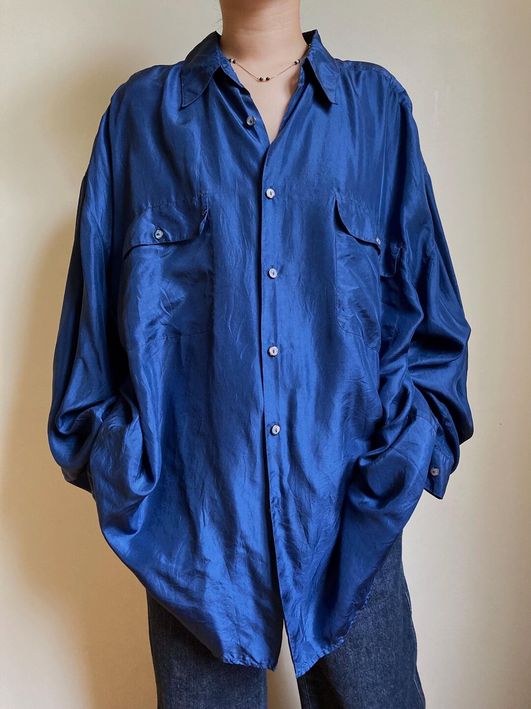 Vintage Blue Silk Shirt - Etsy